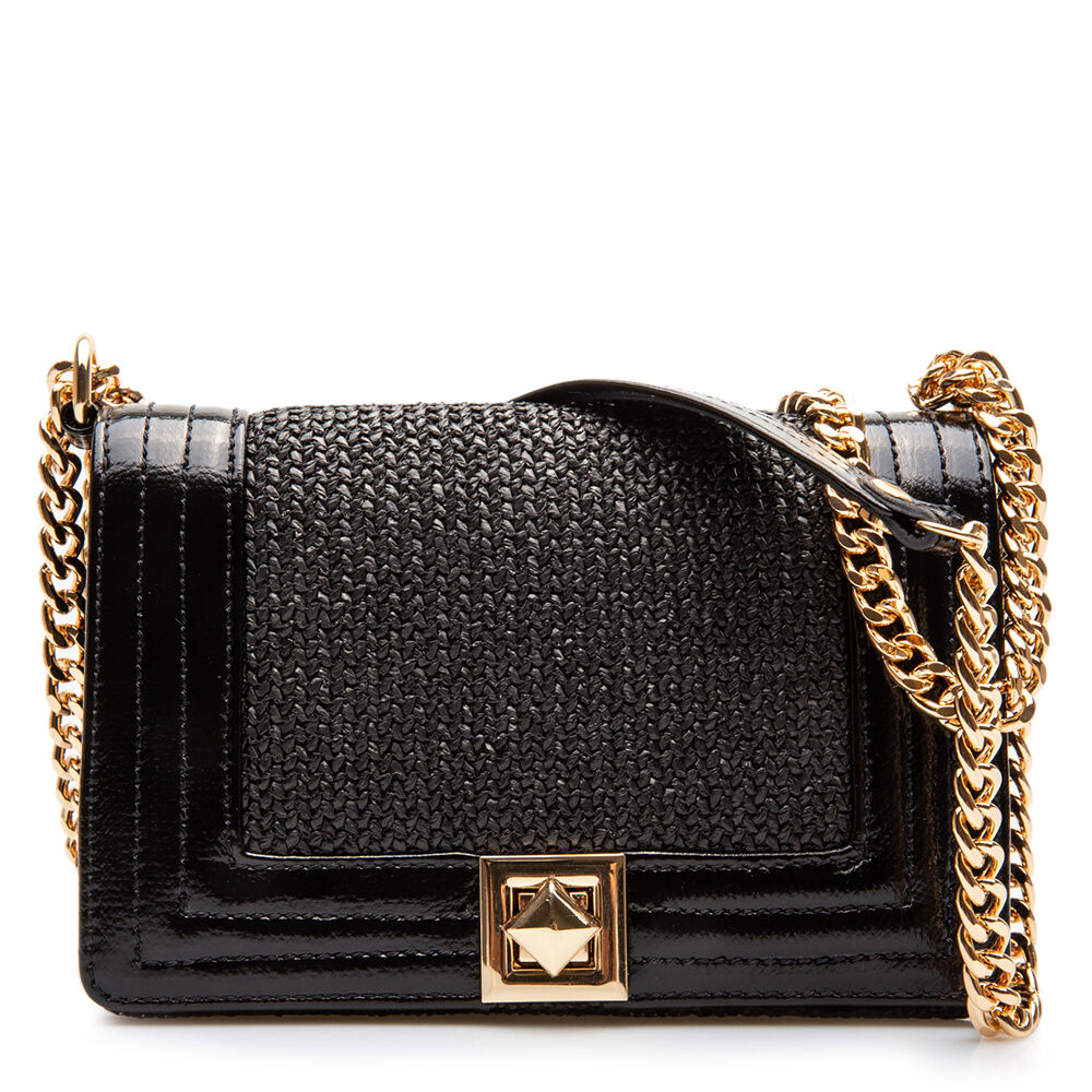 DIANA RAFFIA SMALL SHOULDER BAG-BLACK | Labrini